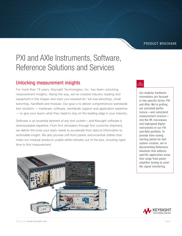 PXI and AXIe Instruments, Software, Reference Solutions and Services PDF Asset Page | Keysight